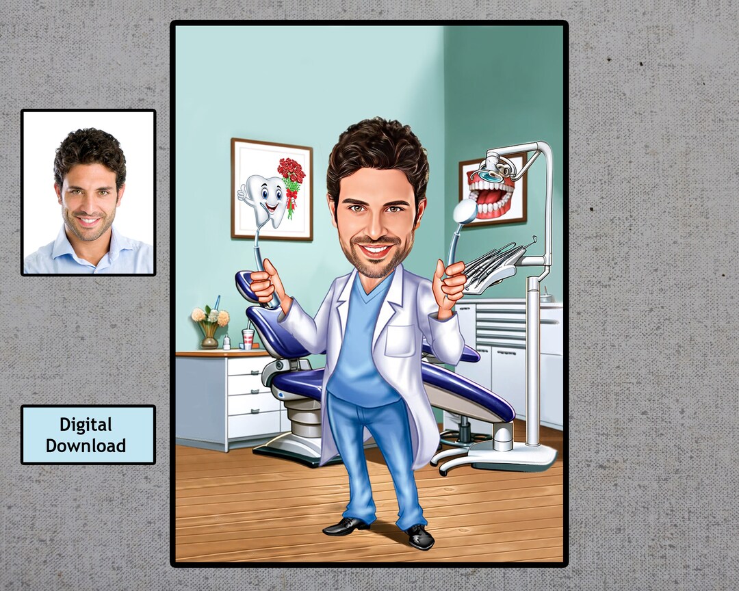 Custom Male Dentist Cartoon Portrait, Dentist Portrait, Gift for ...