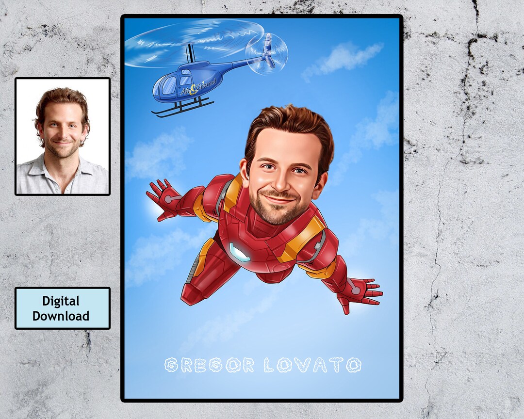 Helicopter Pilot Cartoon Portrait From Photo Funny Super Hero - Etsy
