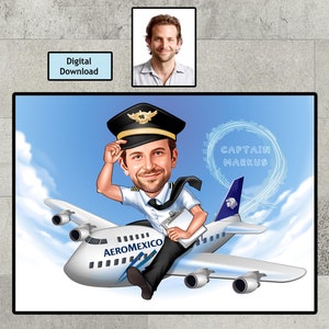 Custom Cartoon Pilot Portrait: Personalized Aviation Gift (digital ...
