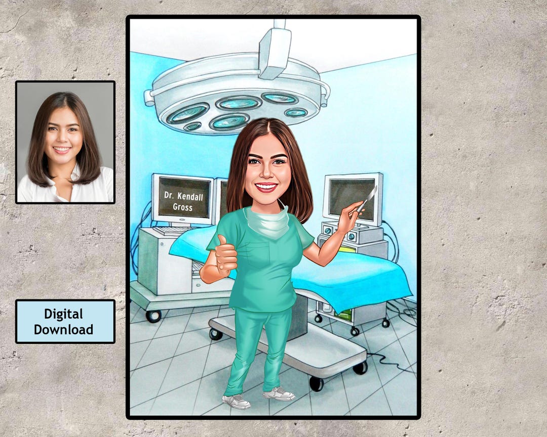 Personalized Doctor Caricature Portrait: Unique Surgeon Gift (digital ...