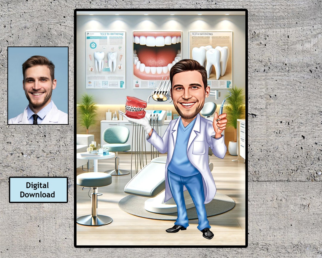 Personalized Male Dentist Cartoon Portrait, Custom Dentist Caricature ...