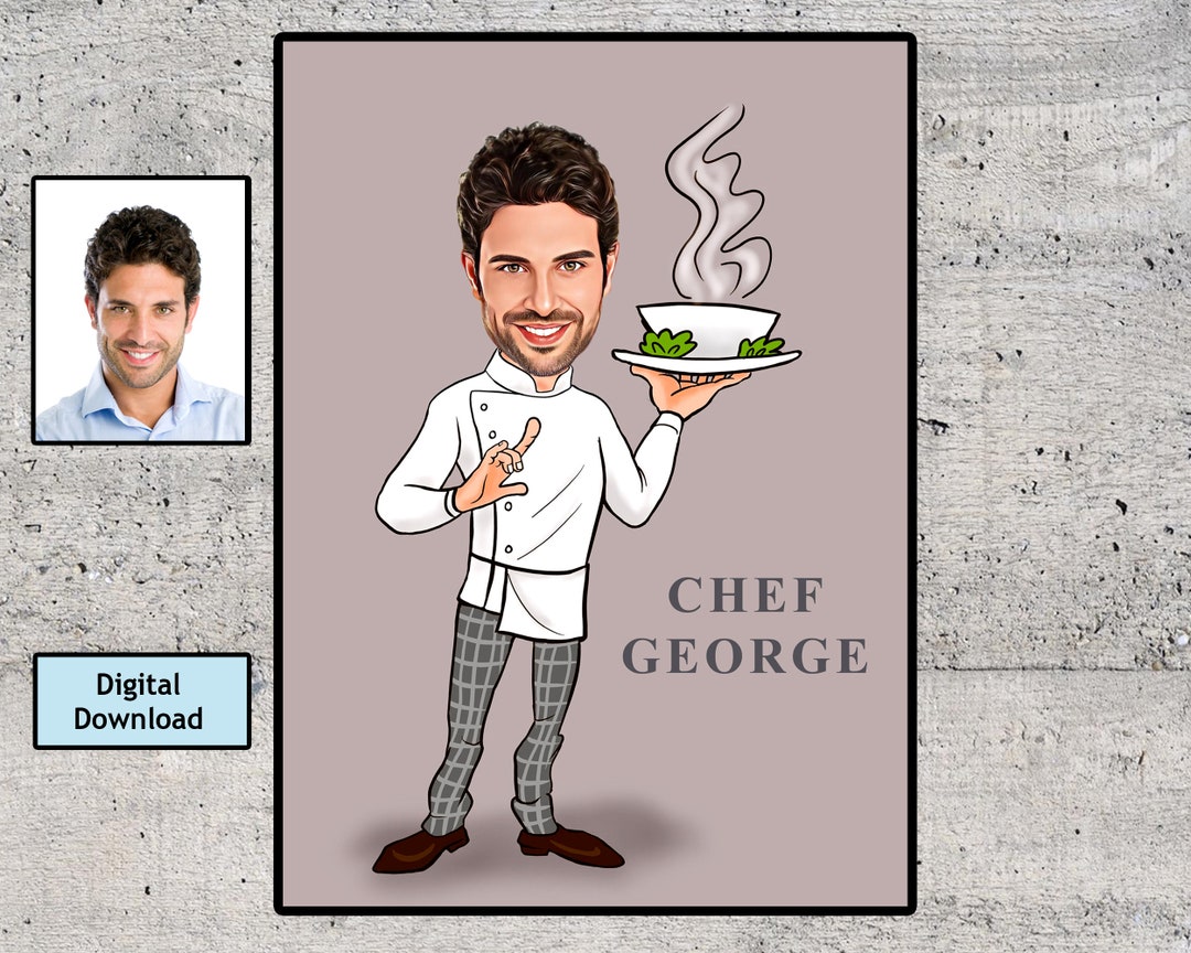 Custom Chef Caricature, Chef Cartoon Portrait, Personalized Chef Gift ...