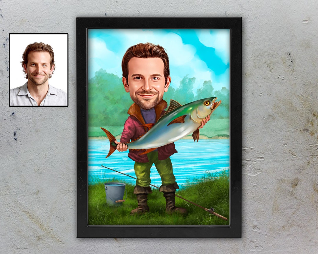 Customized Cartoon Fisherman Custom Caricature Catch - Etsy
