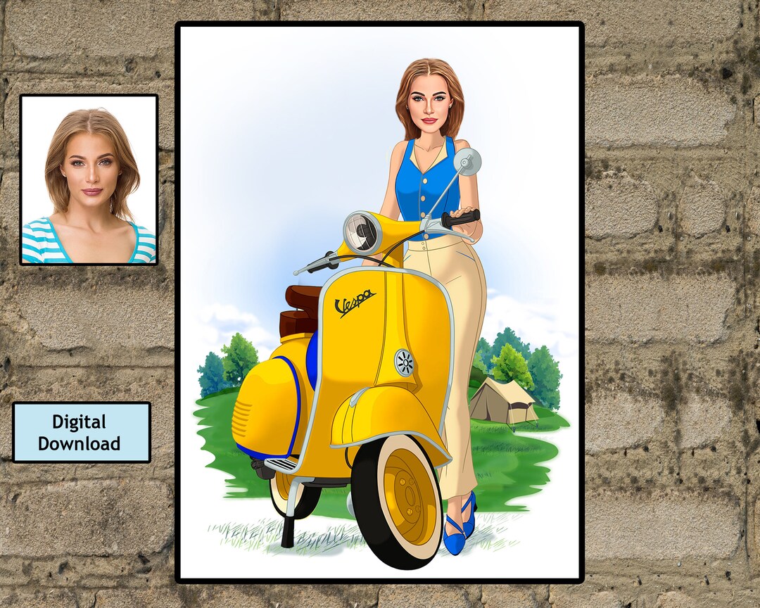 Vespa Italy Picture Caricature for Female, Life is a Journey Caricature ...