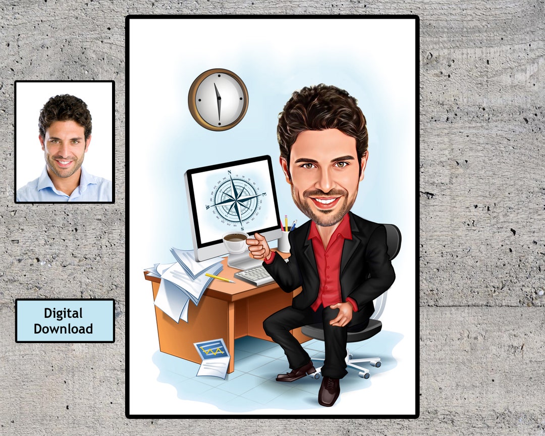 Personalized Super Boss Cartoon Portrait, Custom Super Boss Caricature ...