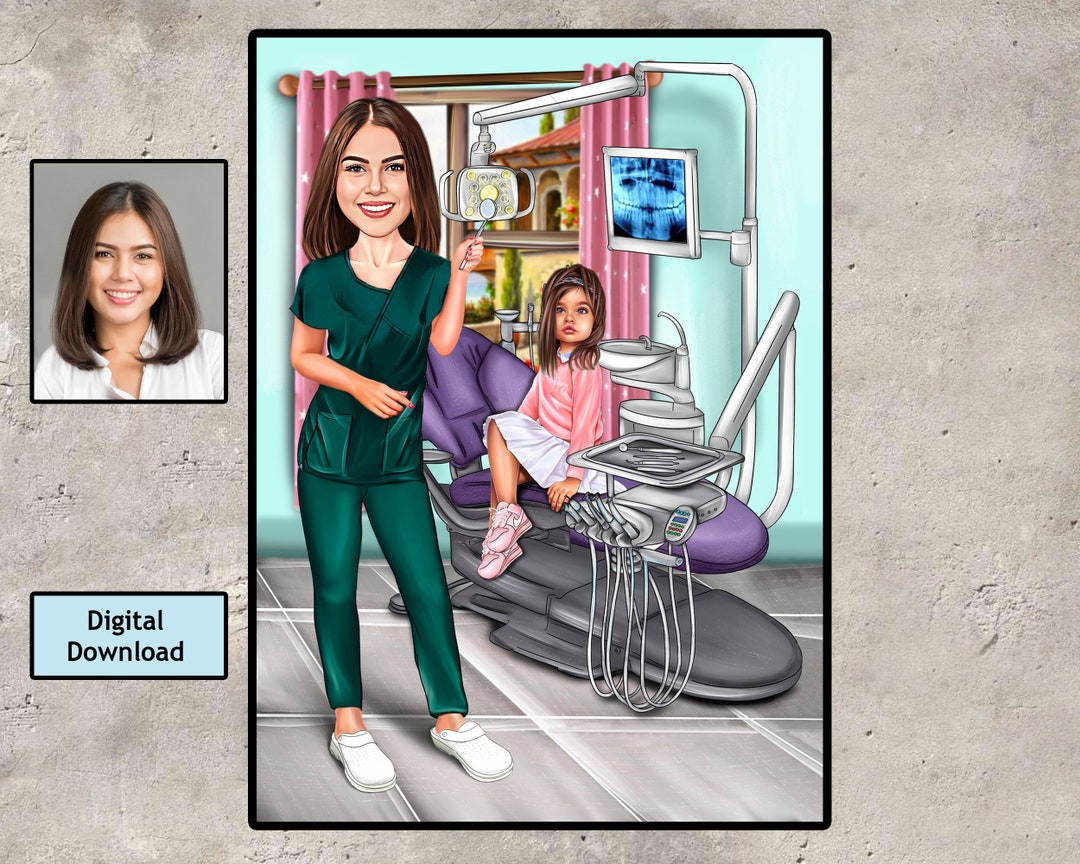 Custom Pediatric Dentist Cartoon, Dentist Portrait, Gift for Dentist ...