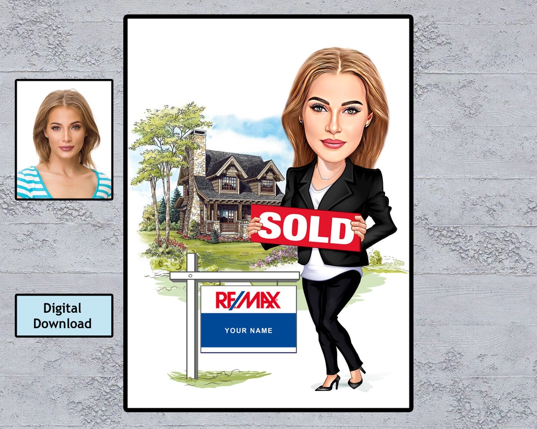 Custom Realtor Caricature Portrait: Real Estate Agent Gift (digital ...