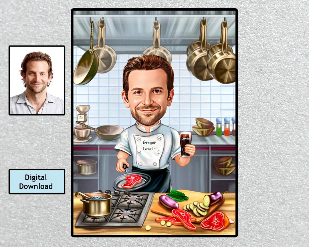 Custom Chef Cartoon Portrait: Personalized Foodie Gift (digital ...