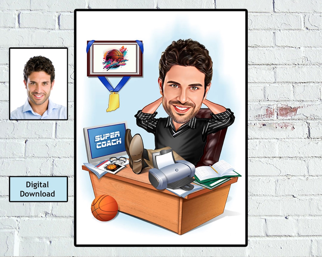 Personalized BASKETBALL COACH Cartoon Custom Caricature Basketball ...