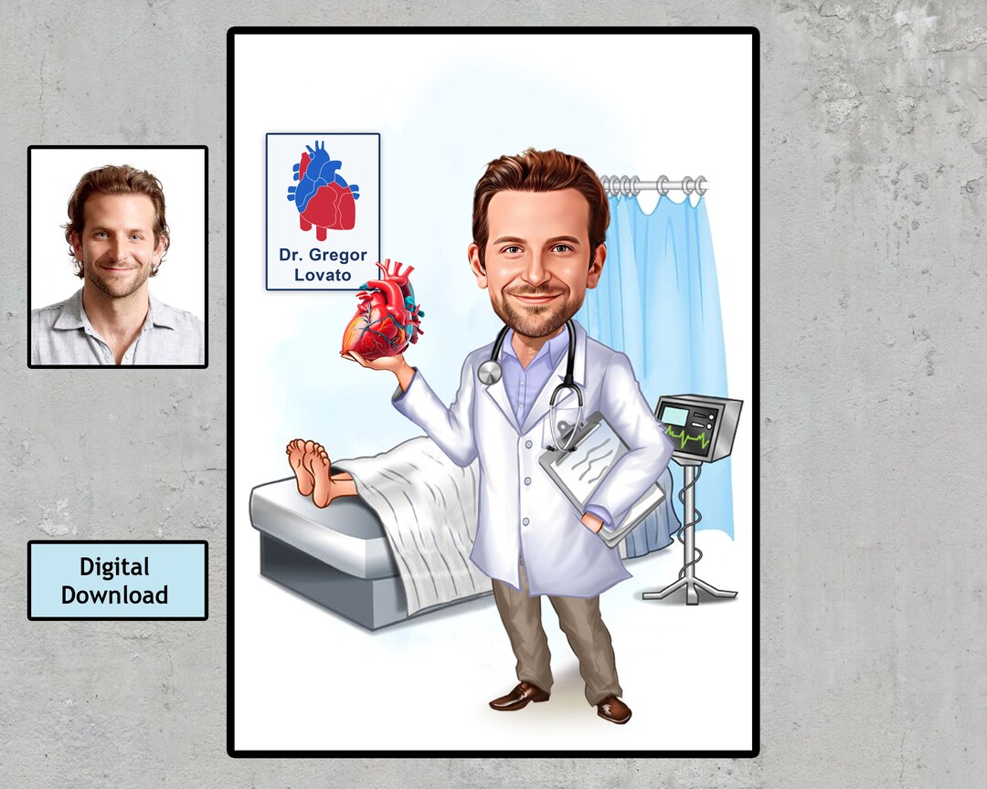 Custom Cardiologist Portrait: Personalized Doctor Caricature (digital ...