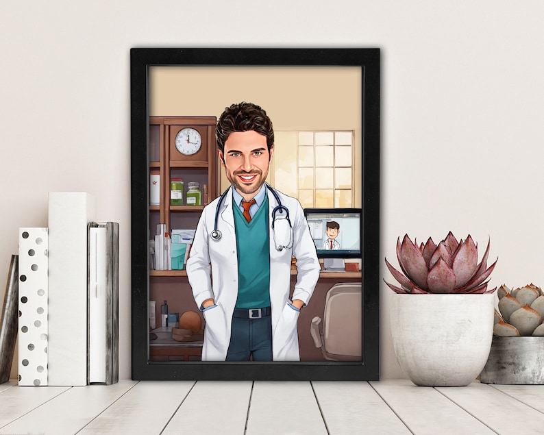 Custom Male Doctor Cartoon Portrait: Unique Doctor Gift (digital ...