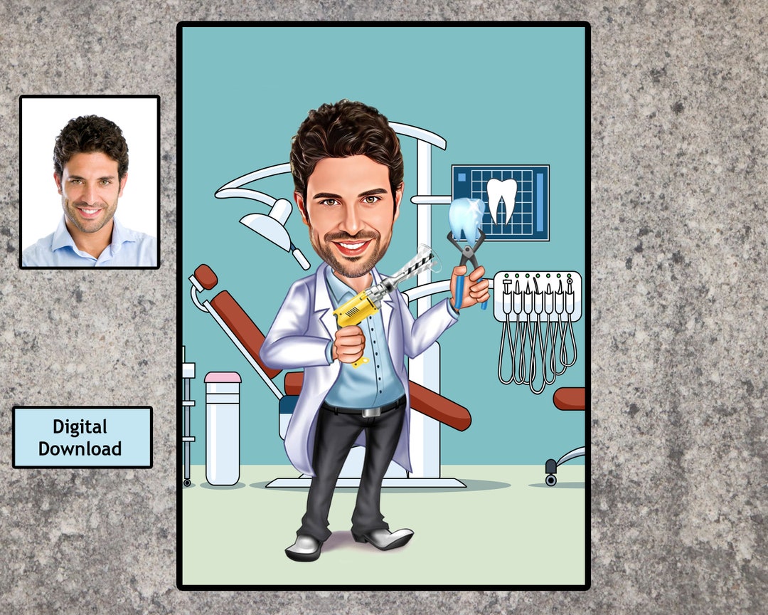Custom Male Dentist Cartoon Portrait, Dentist Portrait, Gift for ...