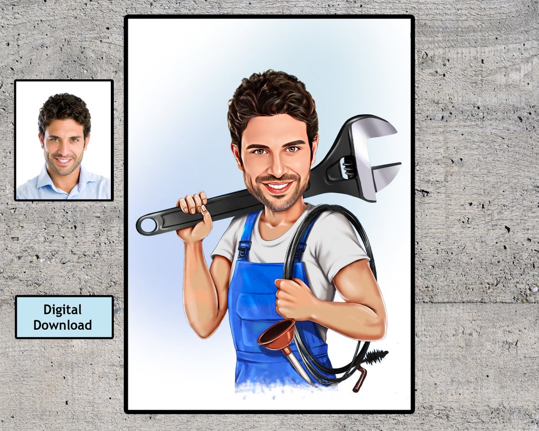 Personalized Plumber Caricature Portrait: Custom Cartoon Drawing ...