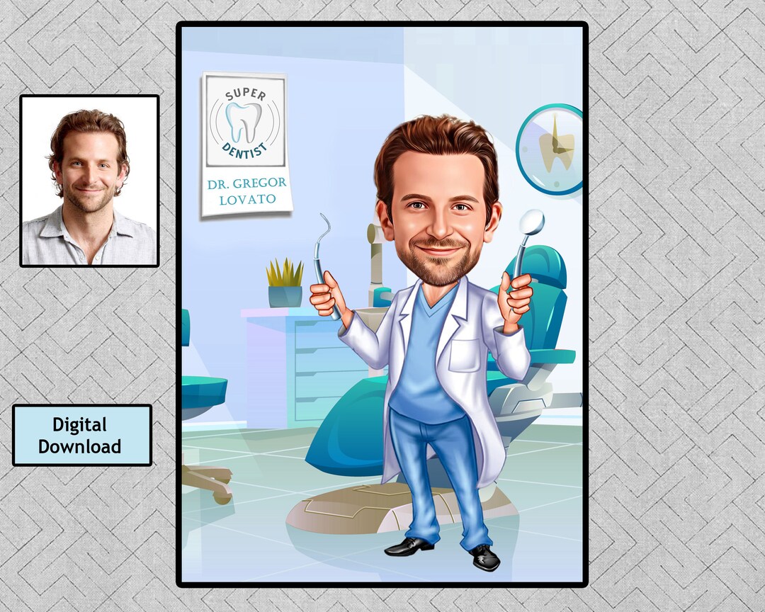 Super Dentist Gift, Custom Caricature Portrait, Cartoon Dental ...