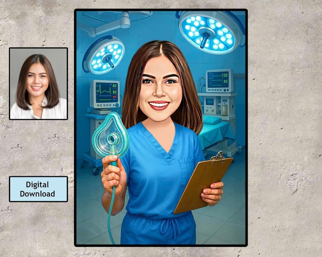 Anesthesiologist Portrait Gift: Custom Photo Art (digital Download A3 ...
