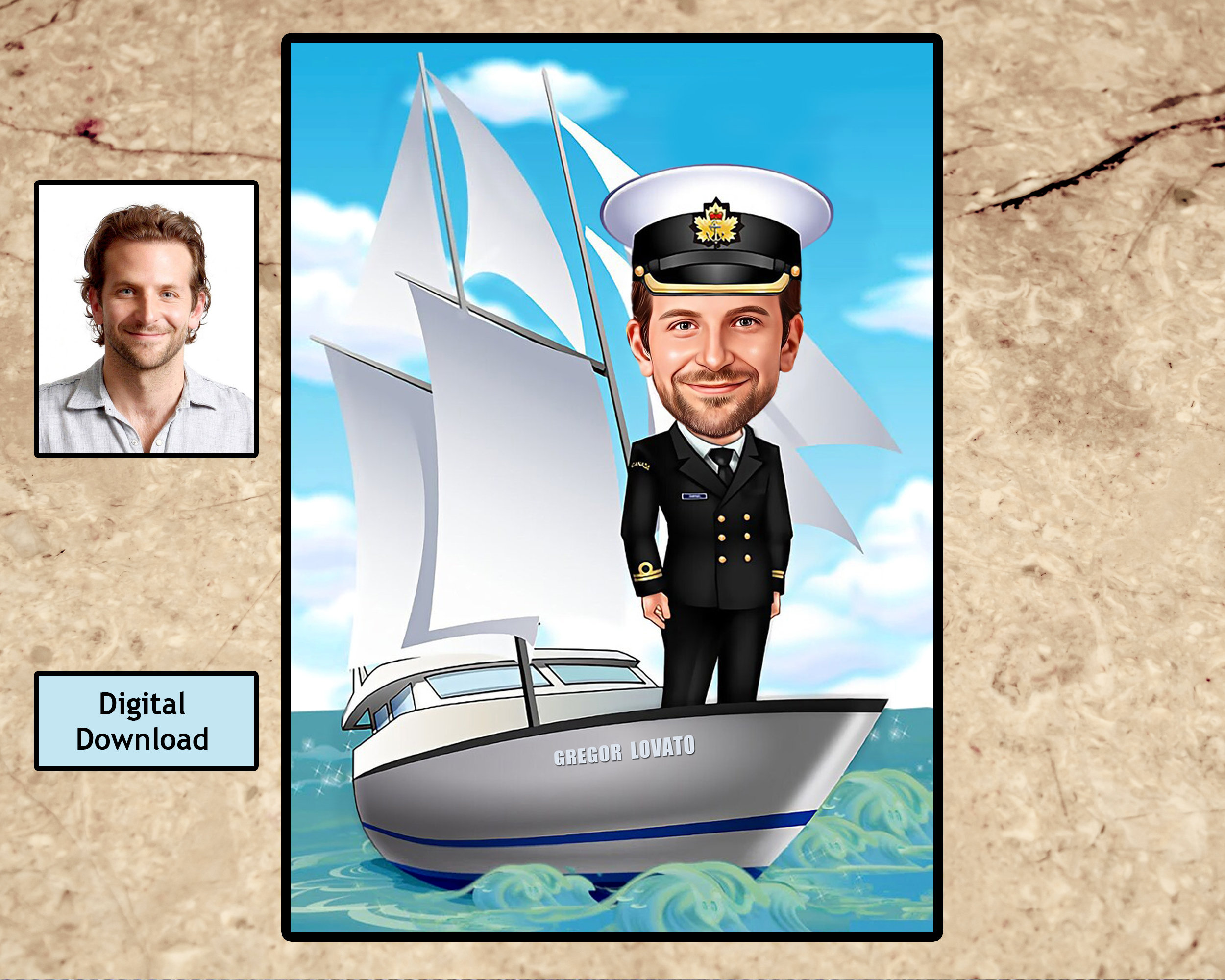 Ship Captain Gift Digital Cartoon Male Captain Portrait - Etsy