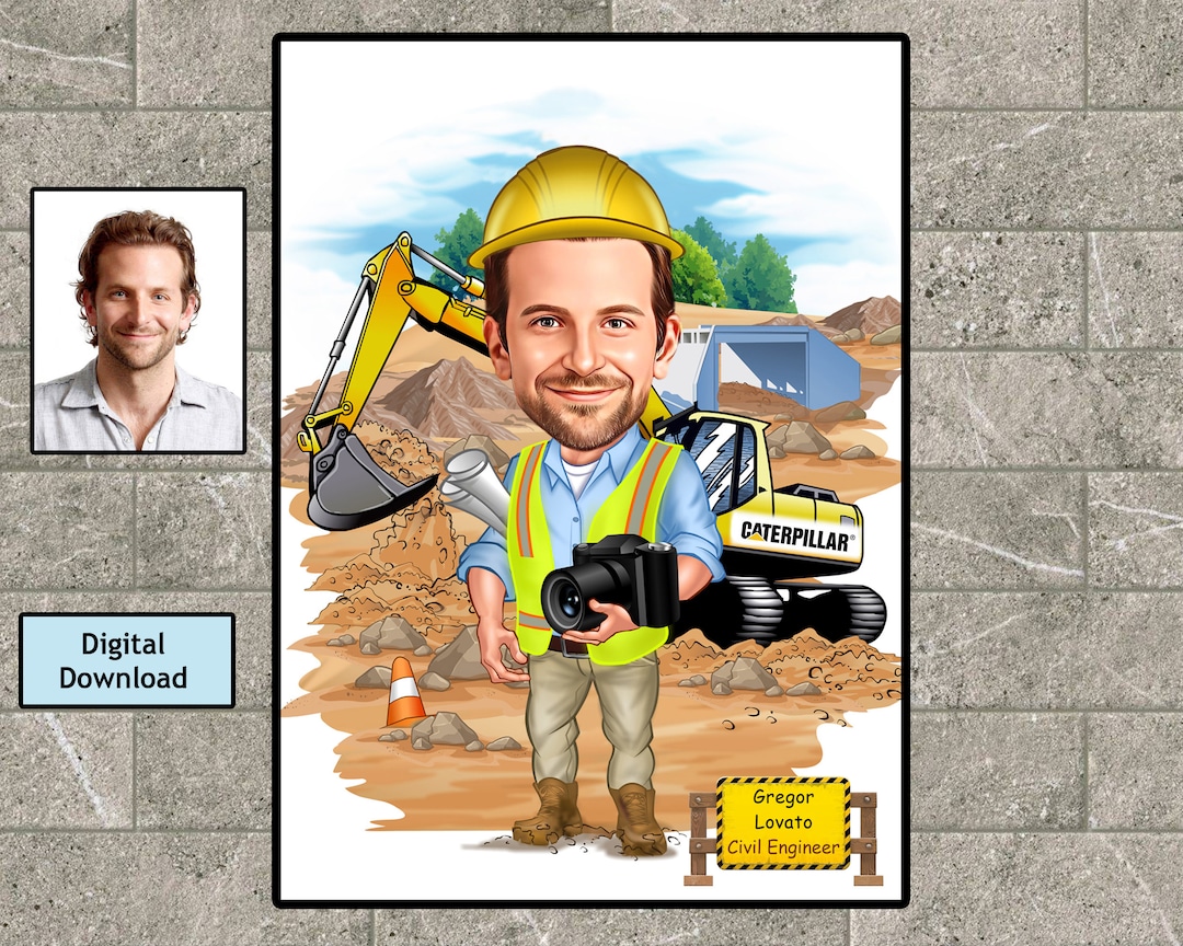 Civil Engineer Gift - Custom Caricature Portrait From Your Photo ...