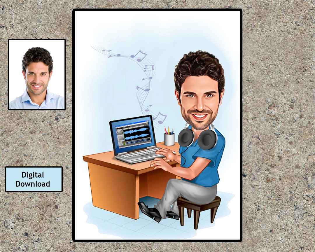 Custom Music Producer Cartoon Portrait: Personalized Caricature Gift ...