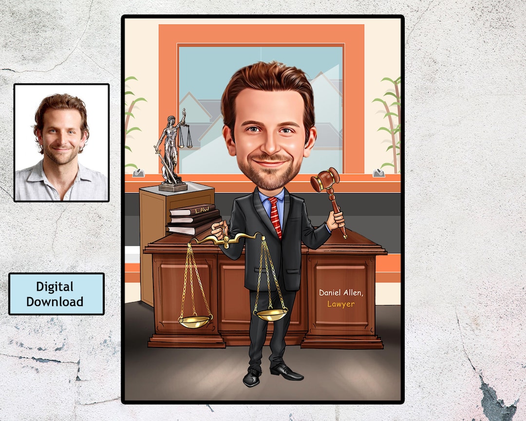Advocate Gift for Male, Lawyer Gift Personalized Caricature From Photo ...