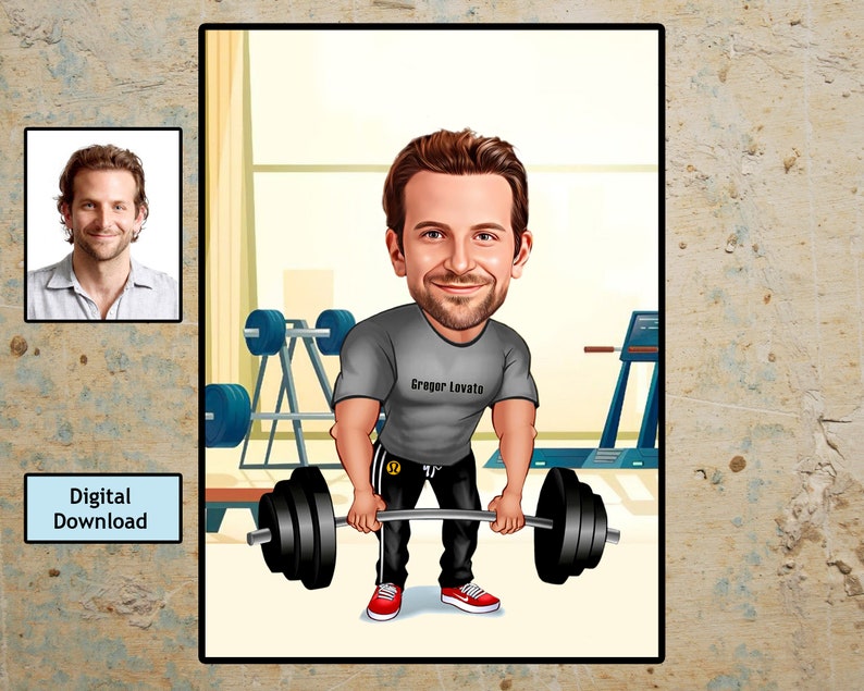 Custom Bodybuilder Caricature Portrait: Gym Fitness Gift (digital ...
