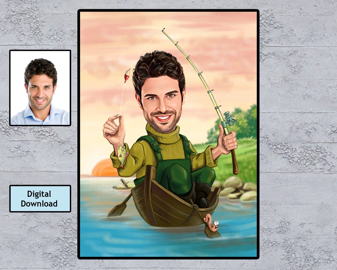 Custom Fisherman Cartoon Portrait, Gift for Fisher, Fisherman ...