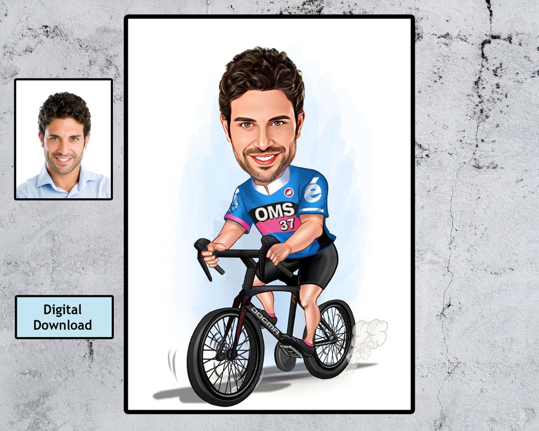 Personalized Cyclist Cartoon Portrait: Custom Biker Caricature (digital ...