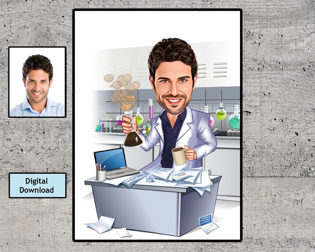 Custom Medical Scientist Cartoon Portrait: Unique Lab Gift (digital ...