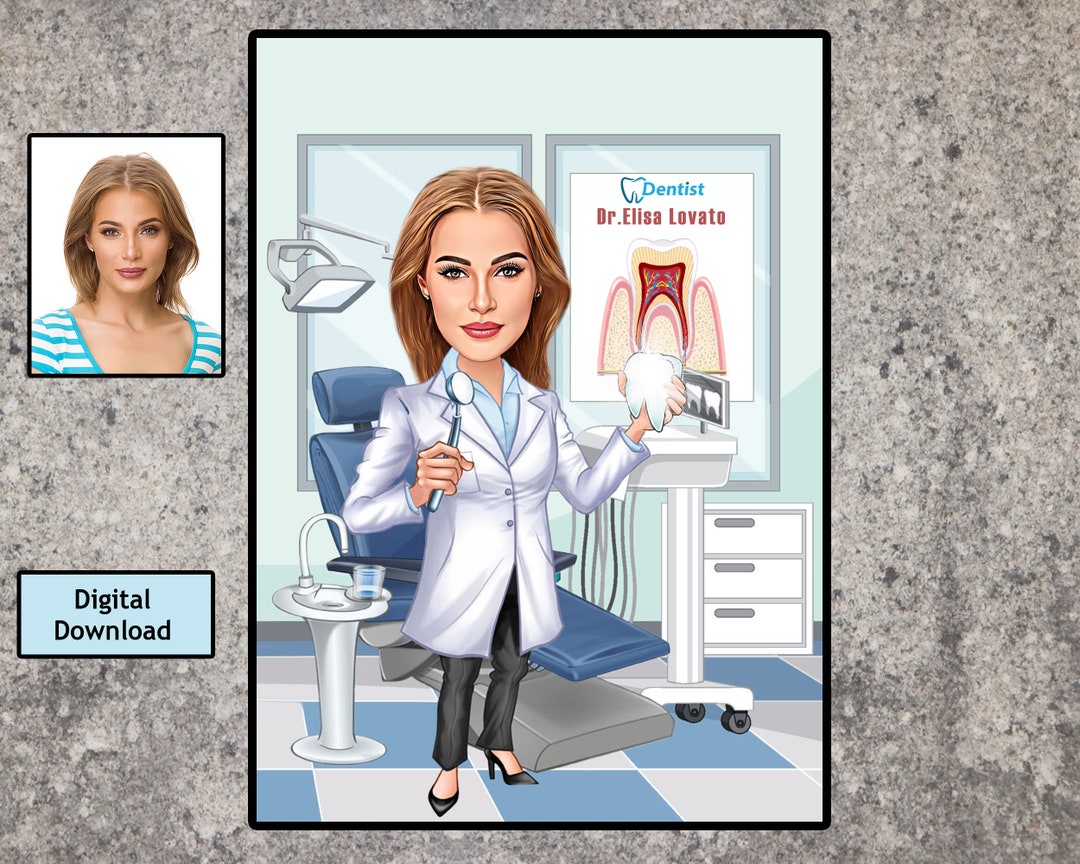 Custom Woman Dentist Cartoon Portrait, Personalized Gift (digital File ...