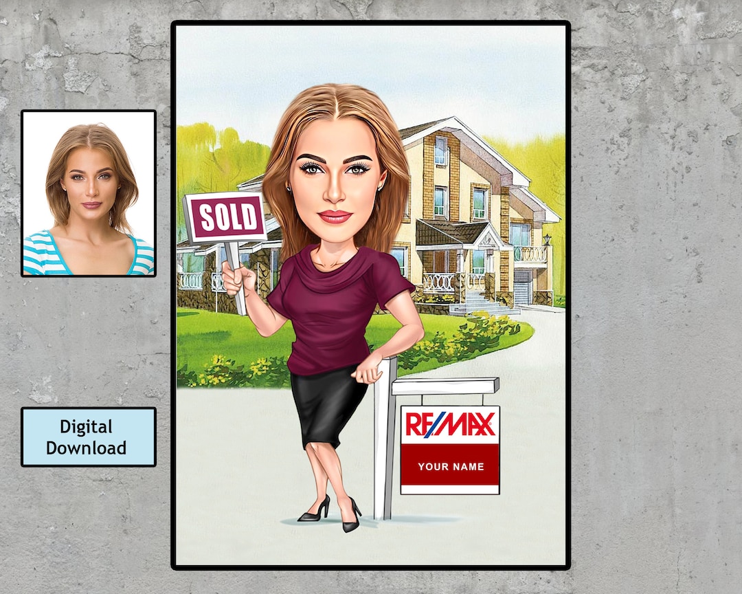 Realtor Cartoon Gift, Custom Female Real Estate Agent Caricature ...