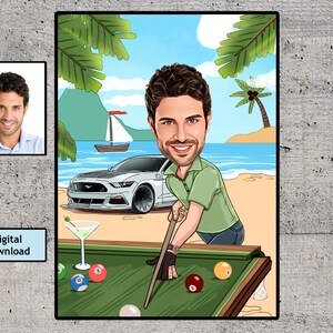 Pool Player Gift, Custom Caricature Portrait From Photo, Billiards ...