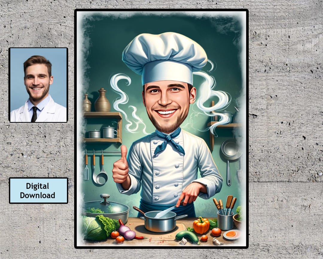 Custom Chef Caricature Portrait: Personalized Cook Gift (digital File ...
