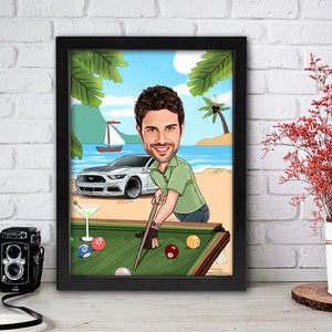Pool Player Gift, Custom Caricature Portrait From Photo, Billiards ...