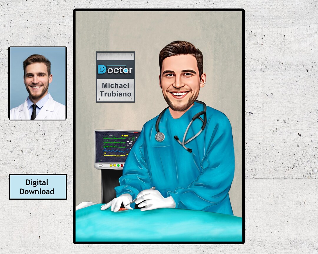 Custom Surgeon Caricature Portrait: Personalized Doctor Gift (digital ...