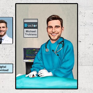 Custom Surgeon Caricature Portrait: Personalized Doctor Gift (digital ...