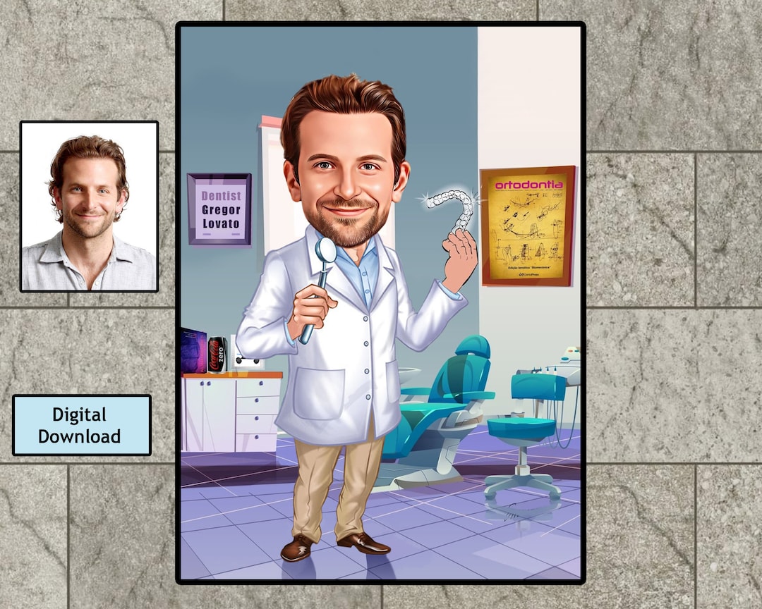 Custom Male Dentist Cartoon Portrait, Dentist Portrait, Gift for ...