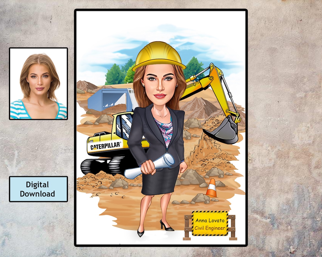 Custom Female Civil Engineer Caricature Portrait (digital Download ...