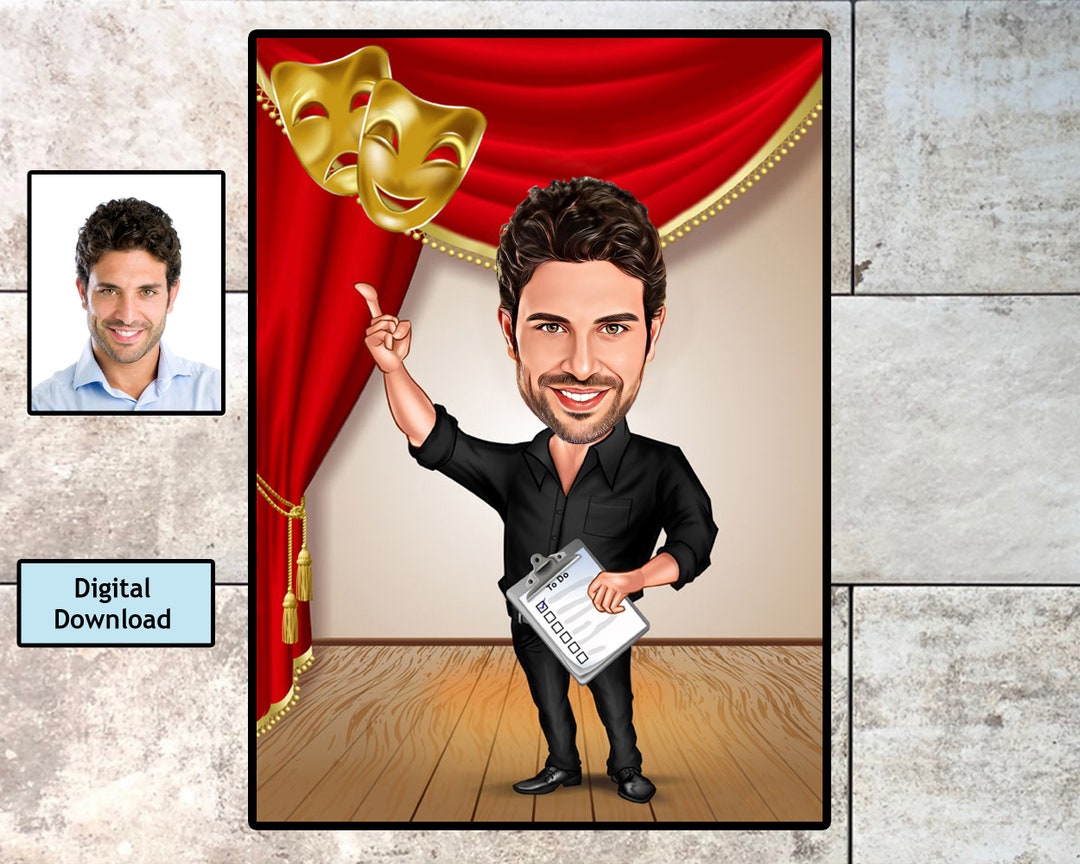 Male Drama Teacher Caricature Drawing From Photo, Male Theater Teacher ...