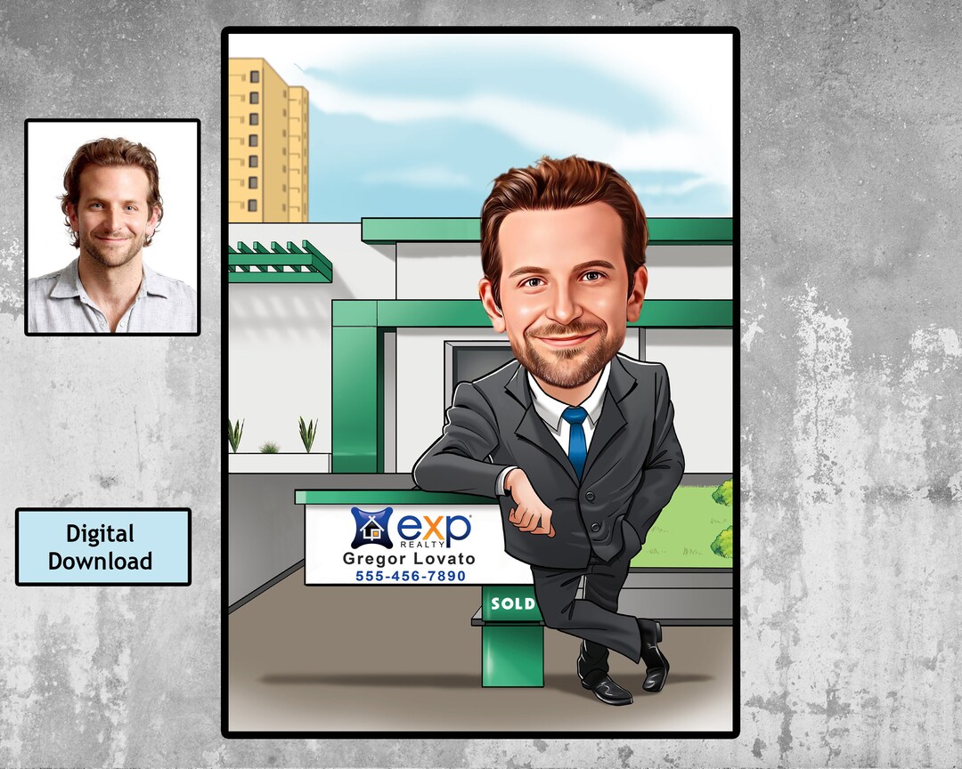 Super Realtor Caricature Gift Custom Male Real Estate Agent - Etsy