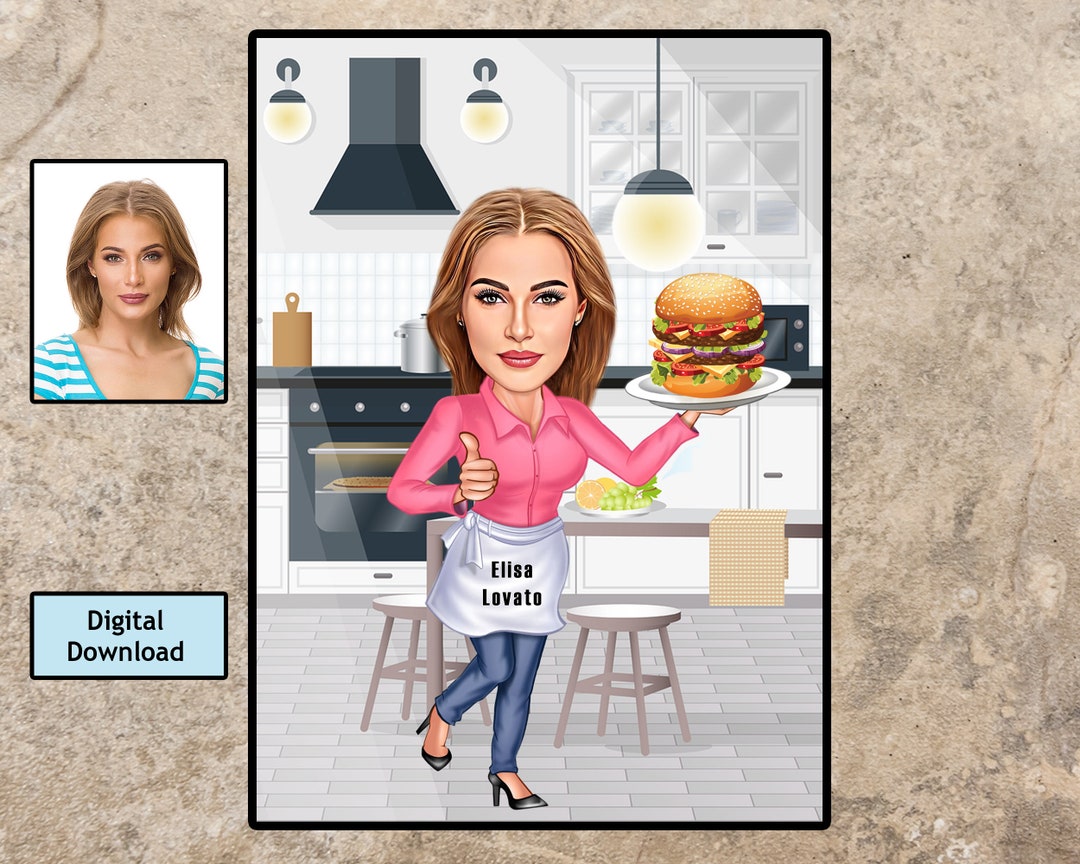 Housewife Cartoon Portrait Drawing From Photo, Waitress Gift for Woman ...