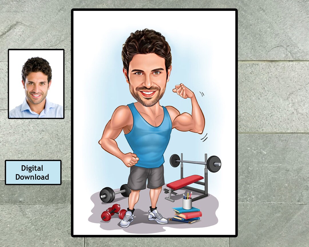 Personalized Fitness Cartoon Portrait: Weightlifter Caricature (digital ...