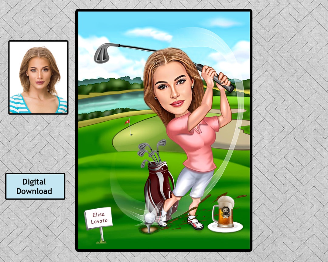 Personalized Female Golfer Drawing, Custom Caricature Portrait From ...
