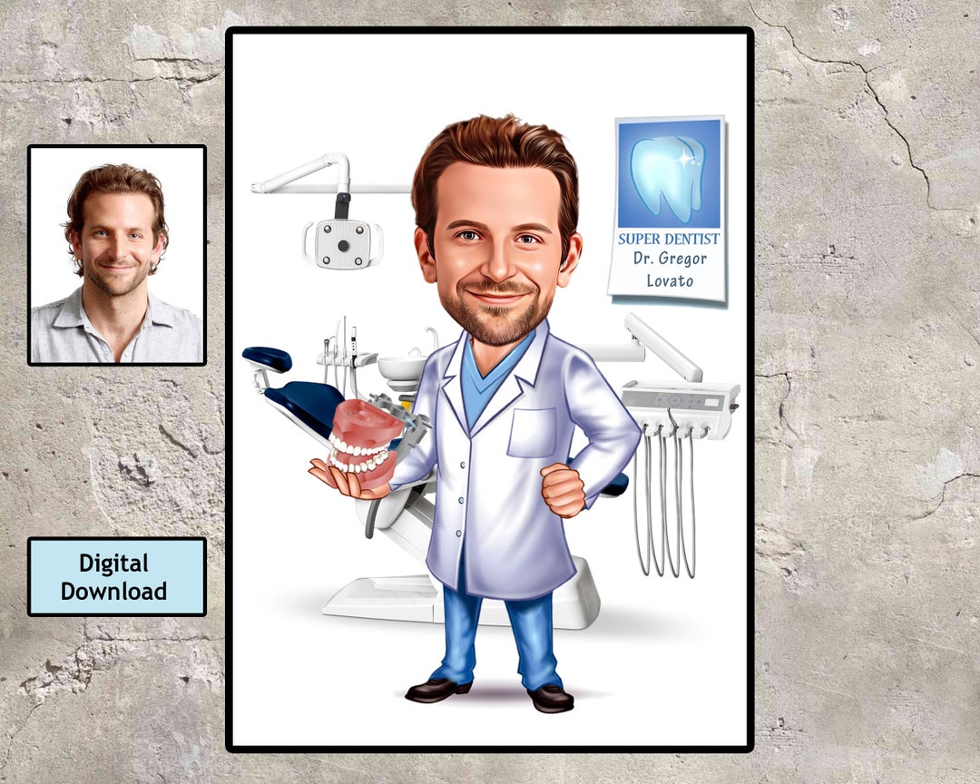 Super Dentist Gift, Custom Caricature Portrait, Cartoon Dental ...