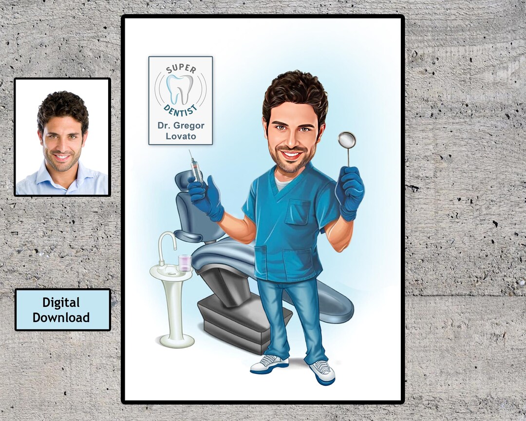 Custom Male Dentist Cartoon Portrait, Dentist Portrait, Gift for ...