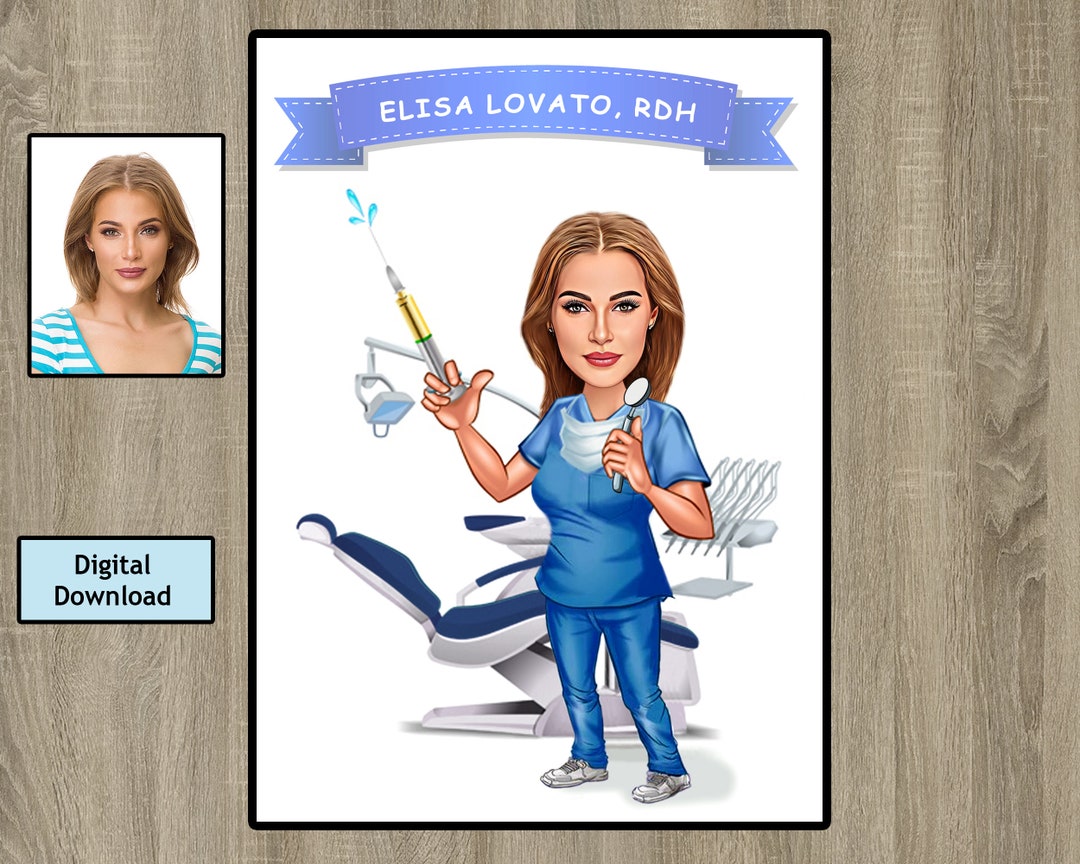 Dentist Gift, Caricature Portrait, Cartoon Dental Nurse Assistant ...