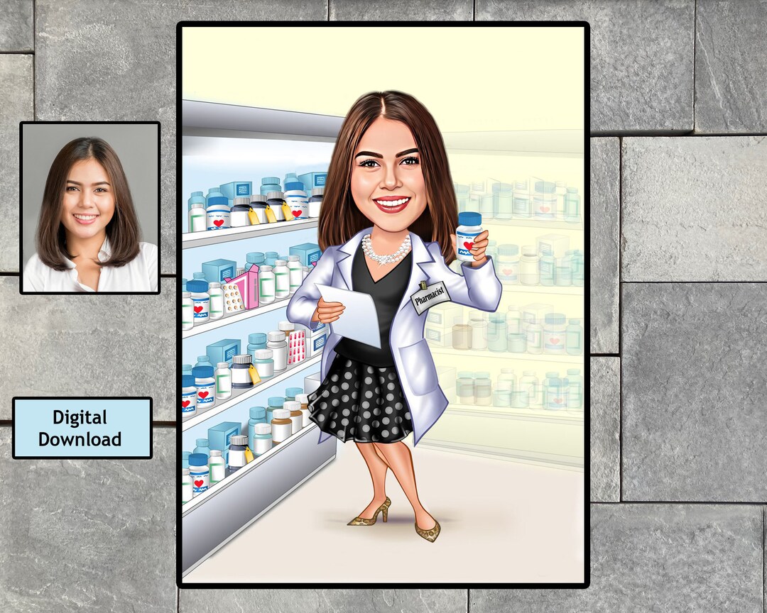Custom Woman Pharmacist Cartoon Portrait, Pharmacist Portrait, Gift for ...