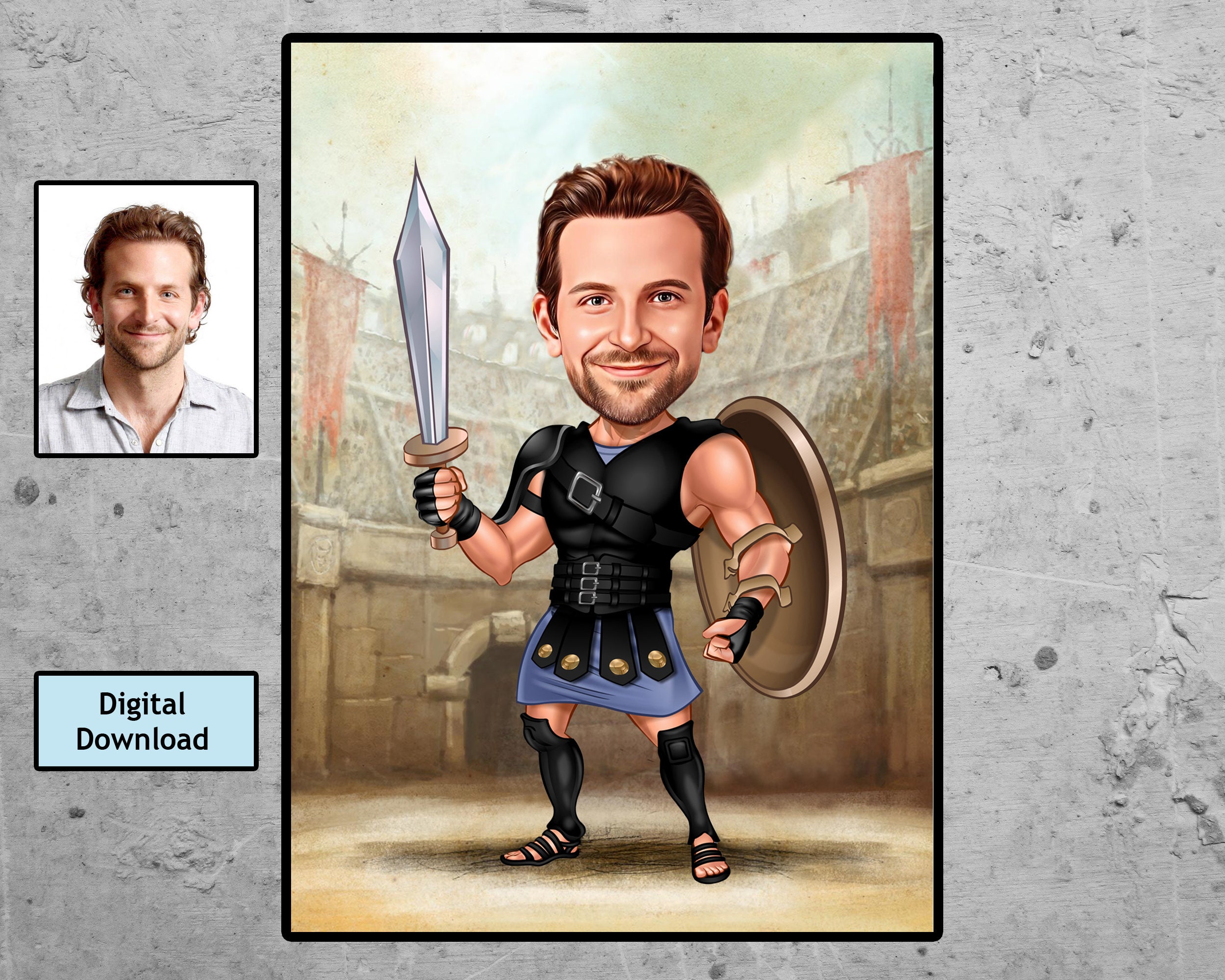 Cartoon Roman Gladiators Fighting