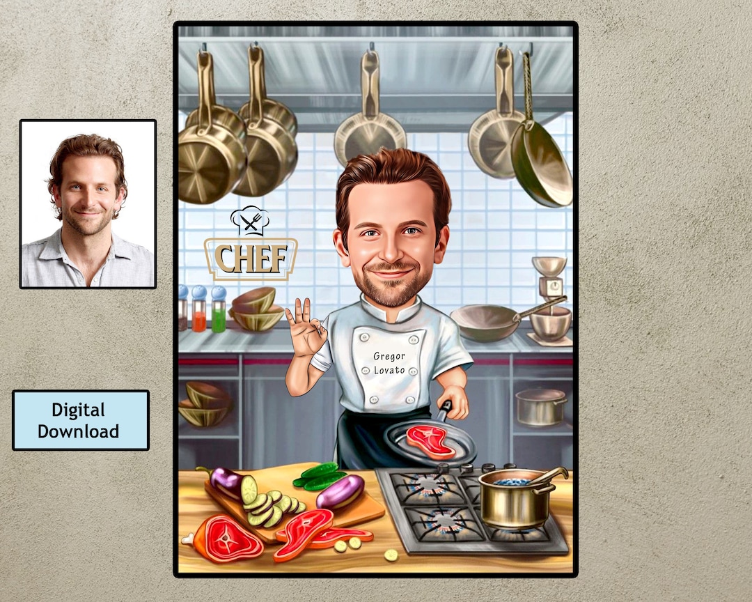 Custom Chef Caricature, Chef Cartoon Portrait, Personalized Master Chef ...