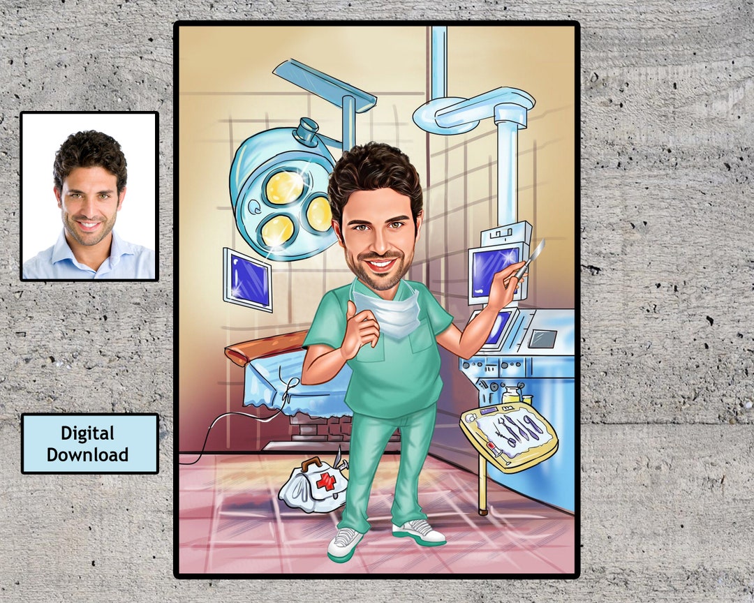 Custom Surgeon Caricature Portrait: Unique Doctor Gift (digital ...