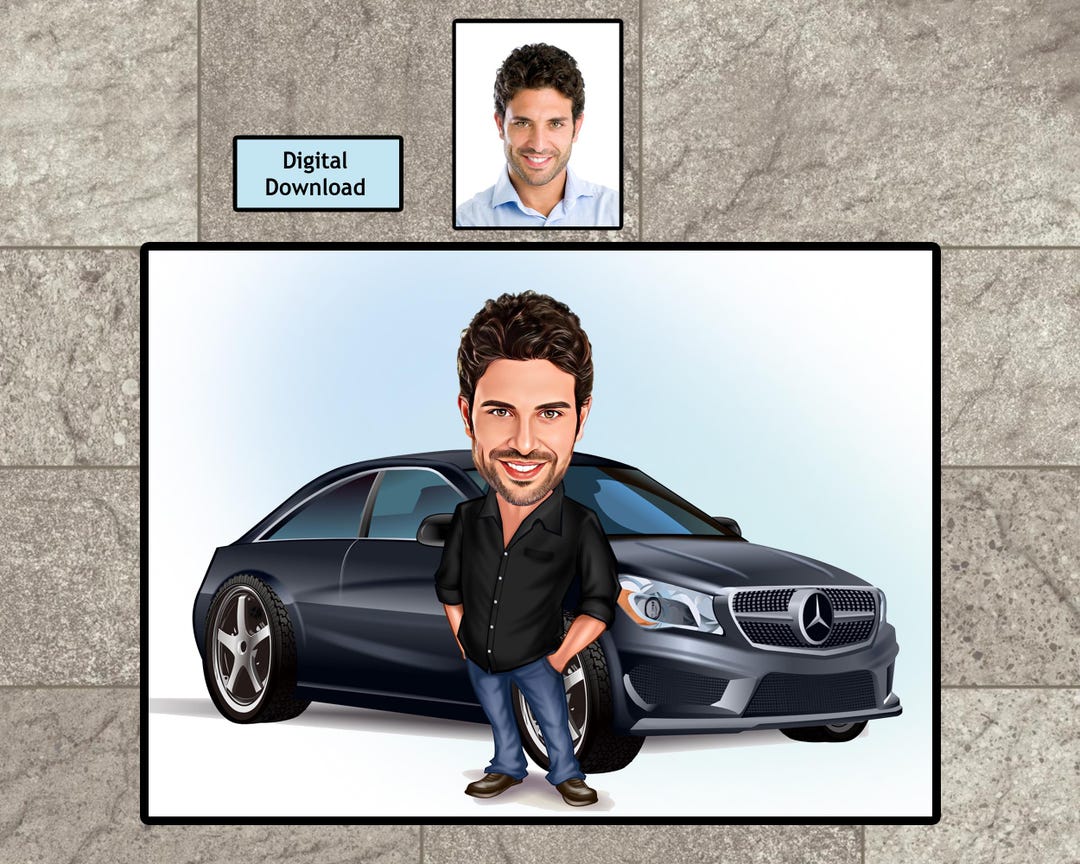 Custom Car Caricature Portrait, Car Lover Gift (digital Download) - Etsy