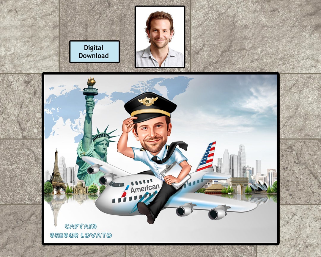 Custom Cartoon Pilot Portrait: Unique Aviation Gift (digital Download ...